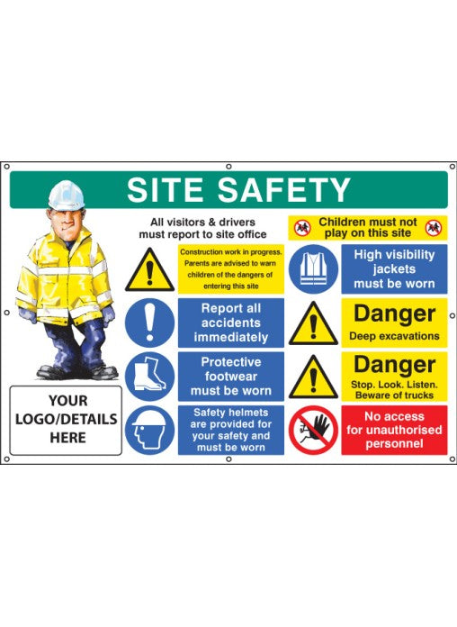 Site Safety Banner with Eyelets - 55127 - Add Your Logo — GHC (UK) LTD ...